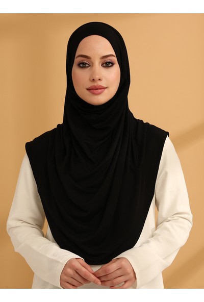 Tuva Nervürlü Jersey Hazır Türban - Siyah - Tuva
