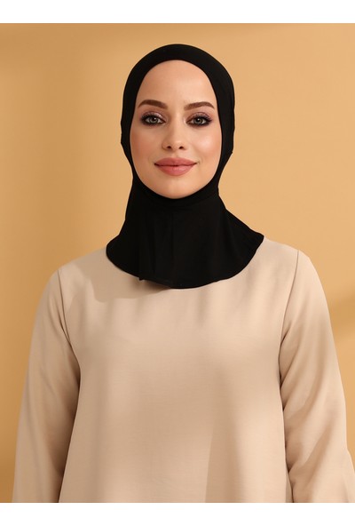Tuva Bağcıklı Boyunluklu Hijab Bone - Siyah - Tuva