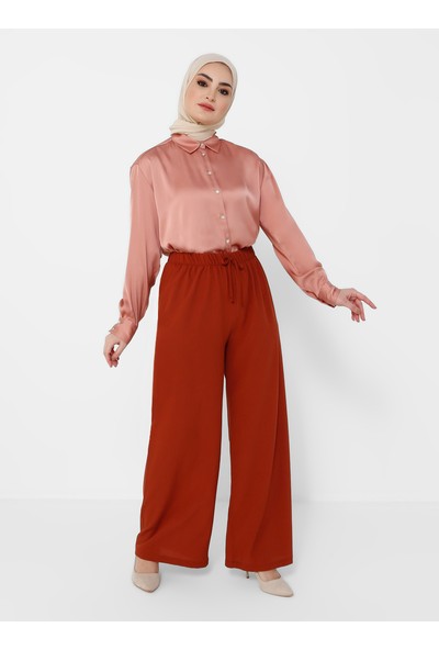 Tavin Beli Lastikli Geniş Paça Pantolon - Kiremit - Tavin