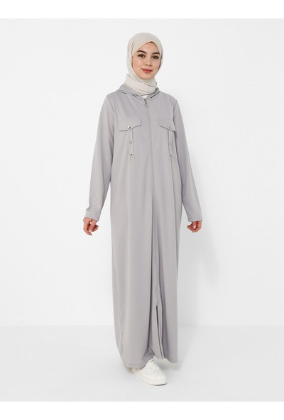 Tavin Kapüşonlu Yanları Yırtmaçlı Kap - Gri - Tavin