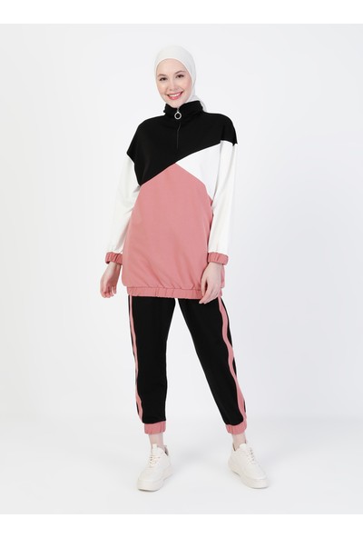 Saye Modest Ikili Eşofman Takımı - Siyah Ekru - Saye Modest Saye Modest Ikili Eşofman Takımı - Siyah Ekru - Saye Modest