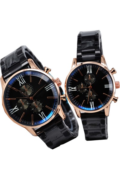 Siyah Renk Metal Kordon Çiftlere Özel Çift Kombin Sevgili Saati SU-453