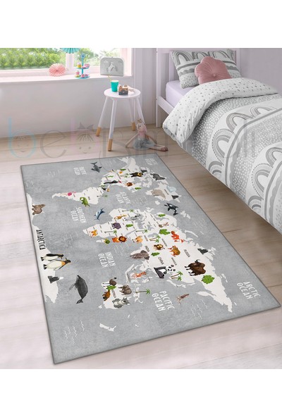 Bebişim Halı Eğitici Harita Hayvanlar Desenli Çocuk Odası Halısı Bebişim Halı Eğitici Harita Hayvanlar Desenli Çocuk Odası Halısı