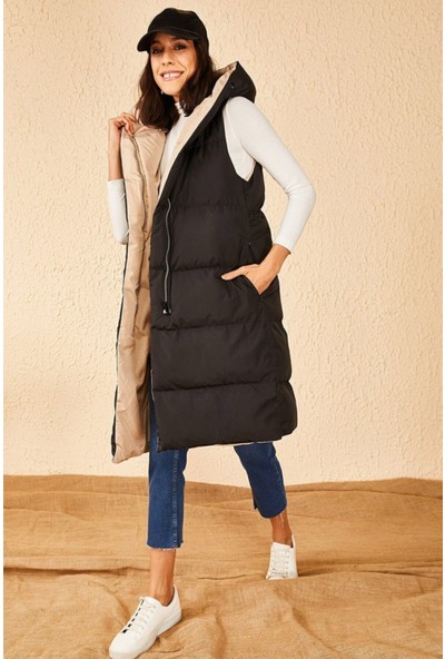 Lovie Kadın Çift Taraflı Uzun Kapişonlu Kolsuz Şişme Yelek Lovie Kadın Çift Taraflı Uzun Kapişonlu Kolsuz Şişme Yelek