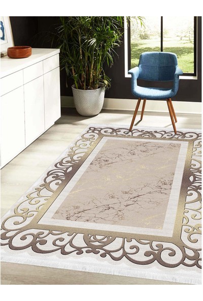 Mars Halı Olivia Yıkanabilir Dijital Baskılı Kaymaz Tabanlı Halı 2447_CREAM Gold
