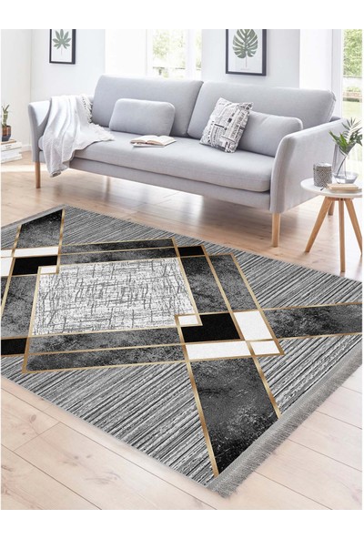 Mars Halı Olivia Yıkanabilir Dijital Baskılı Kaymaz Tabanlı Halı 2464_GREY Gold