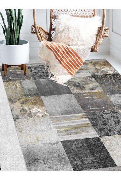 Mars Halı Olivia Yıkanabilir Dijital Baskılı Kaymaz Tabanlı Halı 2490_GREY Gold