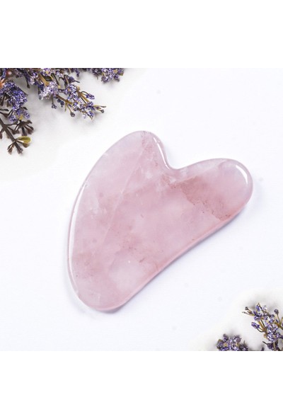 Taş Sepeti Pembe Kuvars Gua Sha Kalp Şekli Masaj Taşı