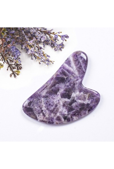 Taş Sepeti Ametist Gua Sha Kalp Şekli Orijinal Yüz Masaj Taşı