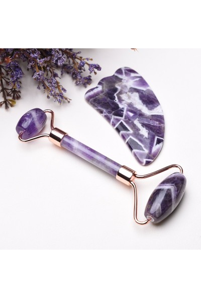 Taş Sepeti Ametist Jade Roller Ve Kaz Ayağı Gua Sha Masaj Taşı Premium Set Taş Sepeti Ametist Jade Roller Ve Kaz Ayağı Gua Sha Masaj Taşı Premium Set