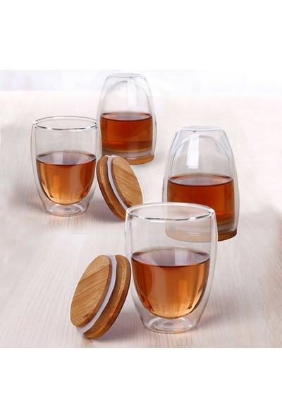 Perotti 12461 Bambu Kapaklı 4'lü Çift Cidarlı 250 ml Kupa Seti Perotti 12461 Bambu Kapaklı 4'lü Çift Cidarlı 250 ml Kupa Seti