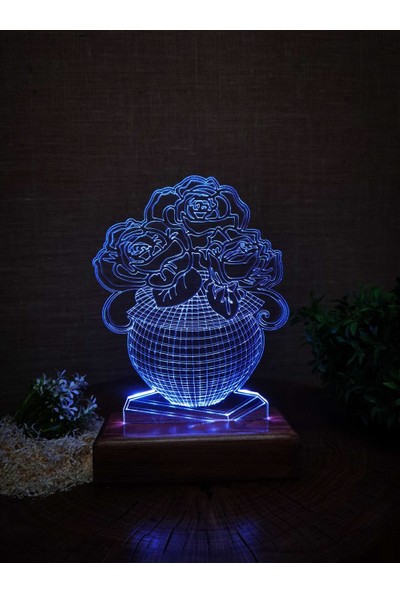 Dekor Mood Vazodaki Gül 3D LED Lamba