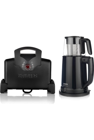 Schafer Elektrikli Çay Makinesi + Tost Makinesi Paketi - Siyah