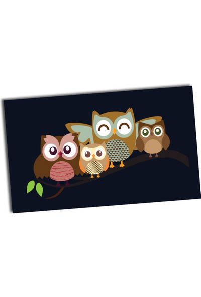 Tarzını Seç Dekoratif Ev/Ofis Kapı Önü Örtüsü Baykuş Ailesi Desenli