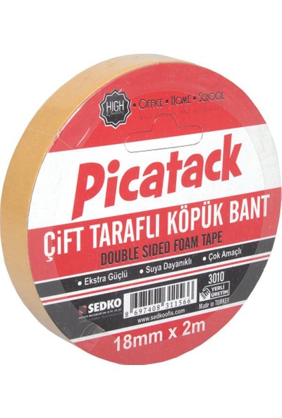 Picatack Çift Taraflı Köpük Bant 18 mm x 2 mt Picatack Çift Taraflı Köpük Bant 18 mm x 2 mt