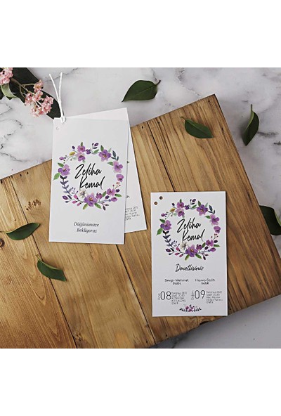 Davetiyebul Çiçek Çelenkli Sade Düğün Davetiyesi