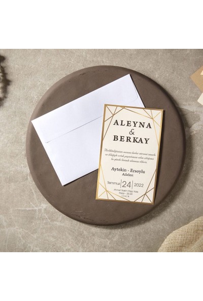 Davetiyebul Sarı Geometrik Çizgili Düğün Davetiyesi Davetiyebul Sarı Geometrik Çizgili Düğün Davetiyesi