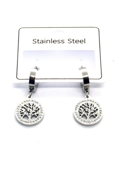 X-lady Accessories Gümüş Renk Çelik Hayat Ağacı Soy Ağacı Çok Taşlı Küpe 682