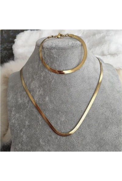 X-lady Accessories Altın Kaplama Italyan Ezme Zincir Kolye Bileklik Takı Seti Zincir Boyu 60 cm X-lady Accessories Altın Kaplama Italyan Ezme Zincir Kolye Bileklik Takı Seti Zincir Boyu 60 cm