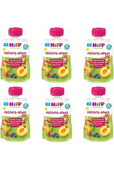 Hipp Organik Orman Meyveli Şeftalili Elma Püresi 90 gr 6 Adet