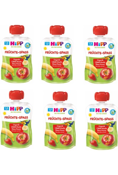 Hipp Organik Çilekli Muzlu Elmalı Meyve Püresi 90 gr 6 Adet Hipp Organik Çilekli Muzlu Elmalı Meyve Püresi 90 gr 6 Adet