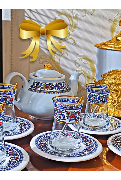 Altın Çini Desenli 12 Li Çay Seti