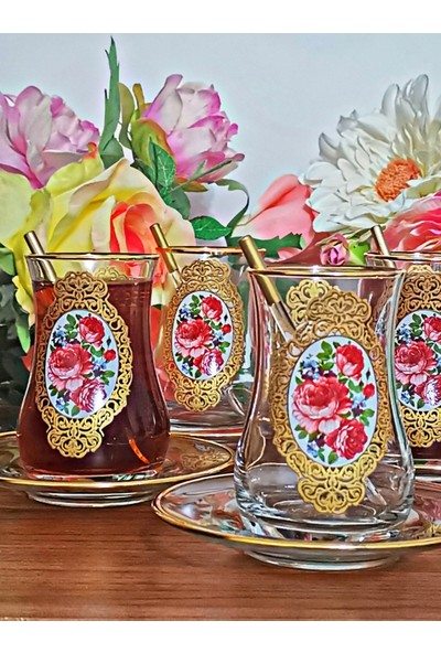 Samsa Altın Gül Desenli 12 Li Çay Seti Samsa Altın Gül Desenli 12 Li Çay Seti