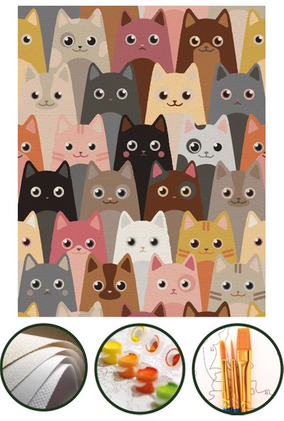Palmiye Hobi Sanat Sayılarla Boyama Hobi Seti 40 x 50 cm - Kediler