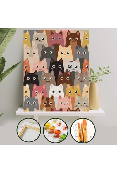 Palmiye Hobi Sanat Sayılarla Boyama Tuval Seti 40 x 50 cm - Kediler