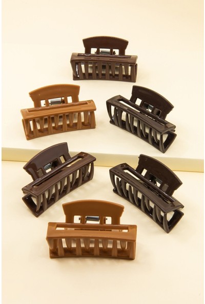 H&E Design Kadın 6'lı Kahverengi Büyük Mandal Toka Seti