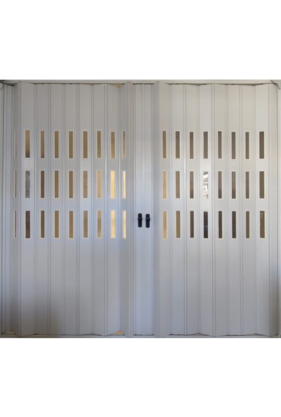 Yaman Plastik 207 x 200 Camlı Beyaz Çift Açılımlı Katlanır Akordiyon Kapı 12 mm Kalınlığında