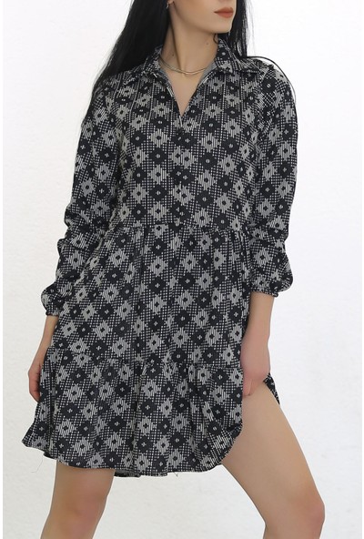 Modamiva Kolu Lastikli Elbise Siyahgri - 8599.701. Modamiva Kolu Lastikli Elbise Siyahgri - 8599.701.