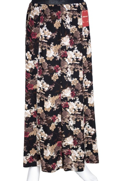 Hesna Kadın Betül Parçalı Çiçek Desenli Siyah Etek