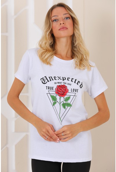 Renkli Store Renklistore Gül Basklılı T-Shirt