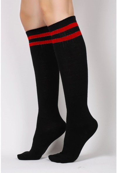 Dibaa Moda Siyah Kırmızı Dizaltı Çorap