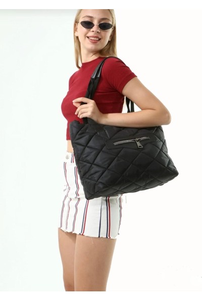 Gelife Siyah Kadın Kapitone Baskılı Yumuşak Doku Omuz Çantası 326587