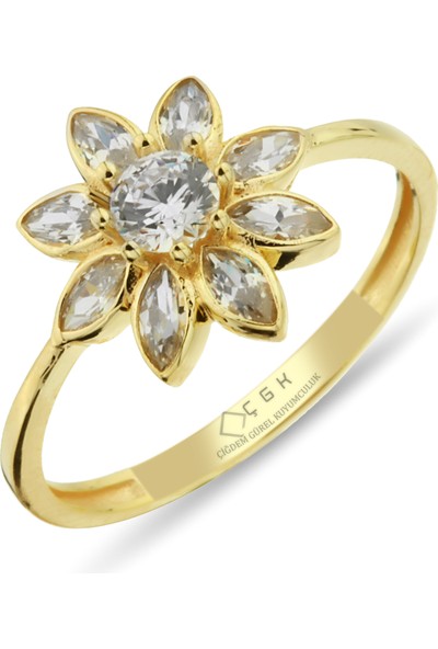 ÇGK KUYUMCULUK Çiçek Tektaş Altın Yüzük ZY0233