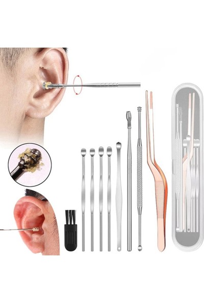 QingYu QingYuu 9 Adet Profesyonel Paslanmaz Çelik Kaşık Kulak Temizleyici Set (Yurt Dışından)