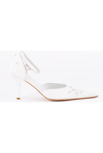 Beyken Ayakkabı Beyken Hakiki Deri Beyaz Kadın Topuklu Ayakkabı
