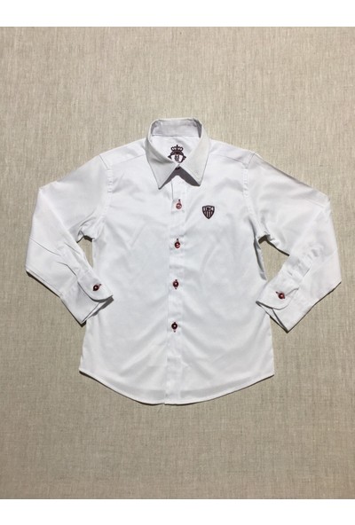 Bordo Düğmeli Erkek Çocuk Beyaz Gömlek