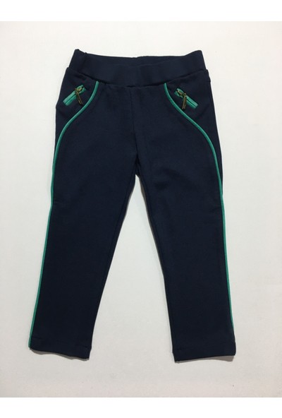 Yeşil Şeritli Lacivert Kız Çocuk Tayt