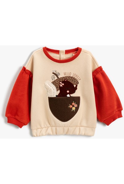 Koton Hayvan Desenli Sweatshirt Balon Kol Pamuklu