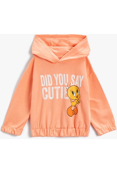 Koton Tweety Lisanslı Baskılı Kapşonlu Sweatshirt Pamuklu