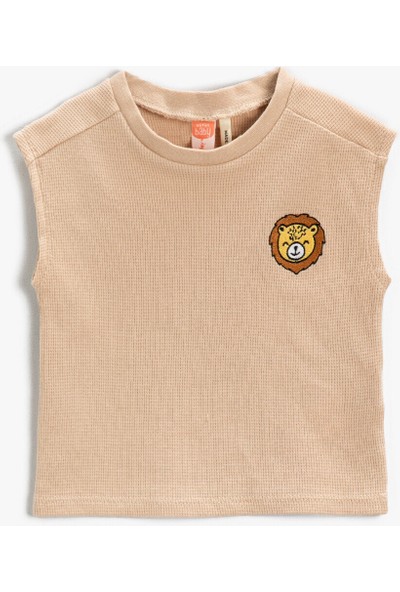 Koton Erkek Bebek Kolsuz Bisiklet Yaka Tişört Aslan İşlemeli Pamuklu
