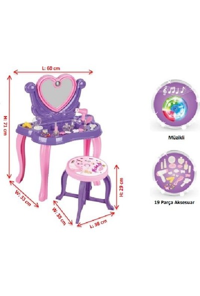 Pilsan Müzikli Kalp Makyaj Masası Mor 06047 Pilsan Müzikli Kalp Makyaj Masası Mor 06047