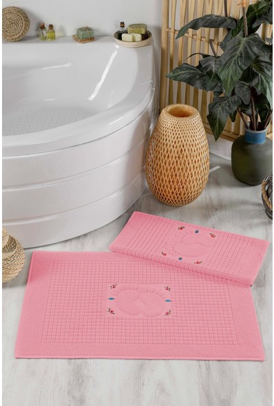 Rose Home 50X70 cm Nakışlı Pamuklu Ayak Havlusu Banyo Paspas Pamuklu