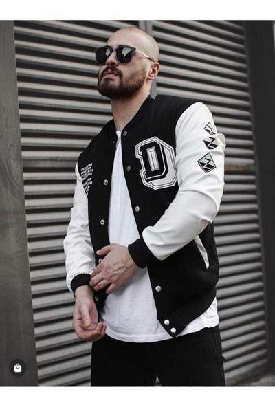 D Siyah Oversize Kolej Ceket