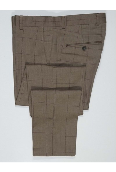 Dj Plas Slim Fit Ekoseli Erkek Keten Pantolon - Kahverengi - 42 Dj Plas Slim Fit Ekoseli Erkek Keten Pantolon - Kahverengi - 42