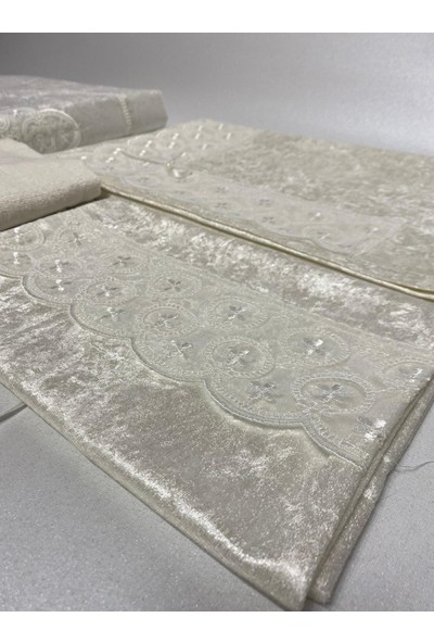 Apaydın Çeyiz Havlu Bohça Seccade Seti Kadife Kumaş Set