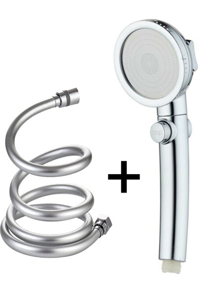 Sin@rasta Aç-Kapa Krom 3 Fonksiyonlu Duş Başlığı ve Gümüş Pvc Banyo Duş Hortumu 1,5 Metre